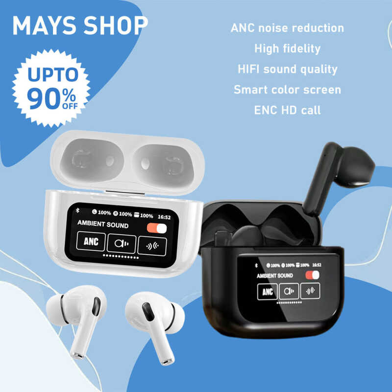 A9 pro wireless Bluetooth headset LED smart touch display ANC active ...