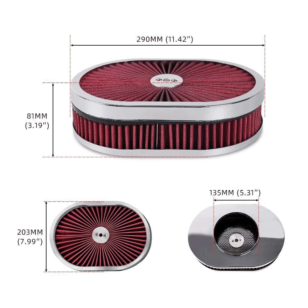 Flow High Chrome 12"x2" Oval Air Cleaner Filter Assembly 5-1/8" Carb ...