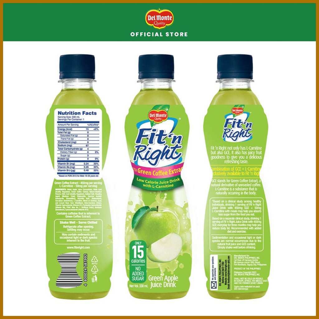 DEL MONTE Fit 'n Right Classic Green Apple 330ml x 2 | Shopee Philippines