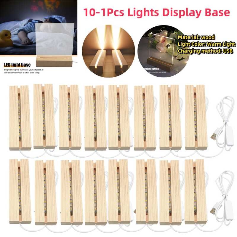 10-1Pcs LED Wood Display Crystal Lighted Stand Acrylic Light Plate USB ...