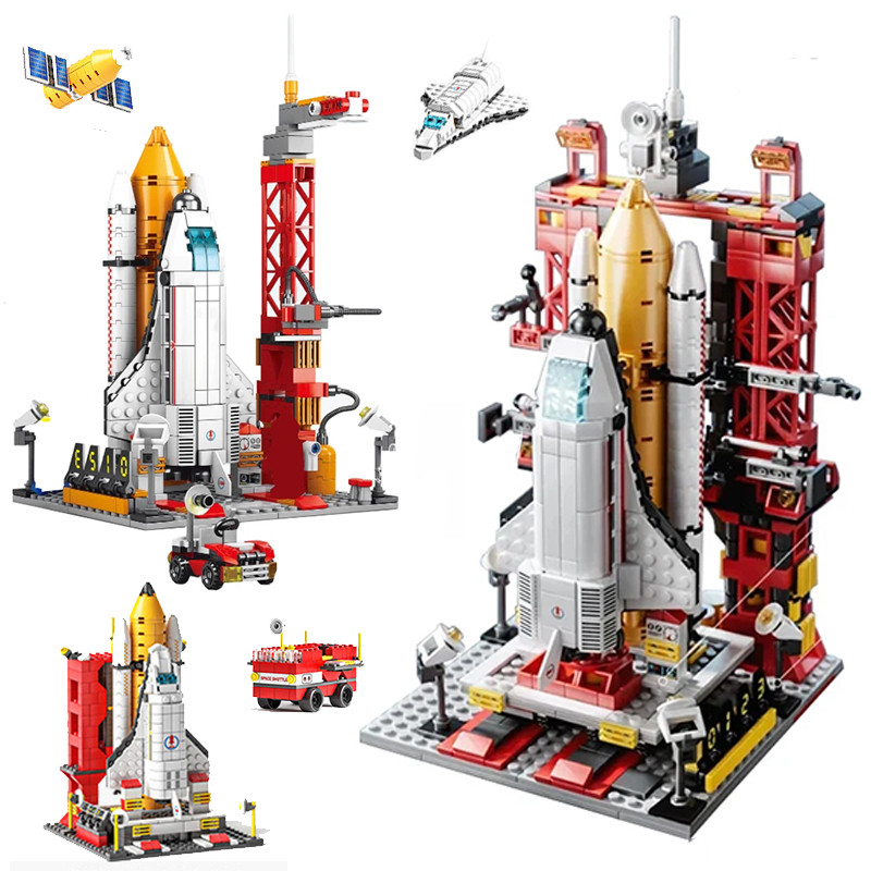 Building Model Blocks Rocket Launching City Aerospace Space Station ...