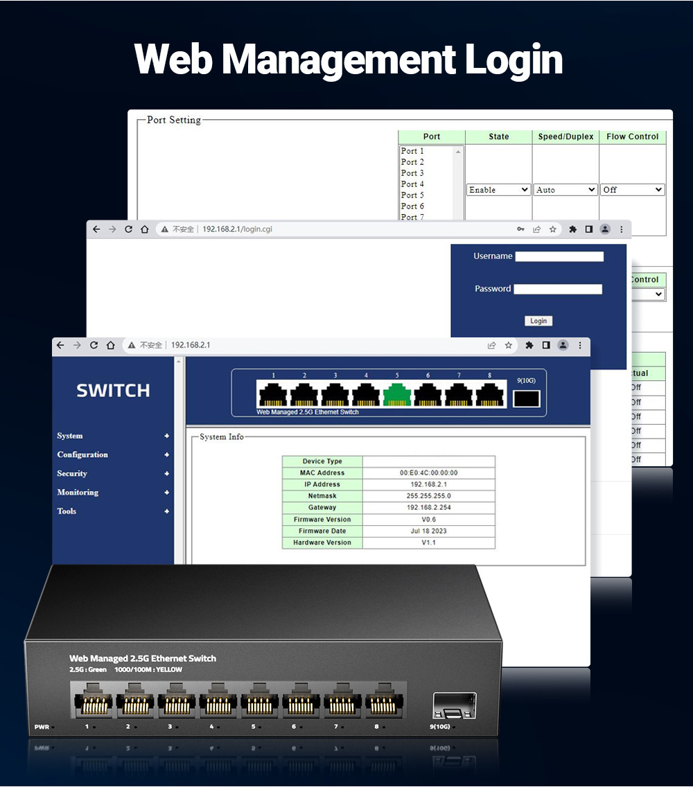 AMPCOM 2.5GbE Managed Switch 8 Port 2.5GBASE-T Network Switcher 10G ...