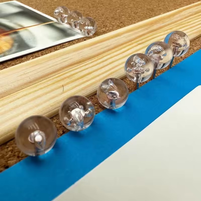 50Pcs/Box Plastic Transparent Spherical Metal Push Pins for Cork Board ...