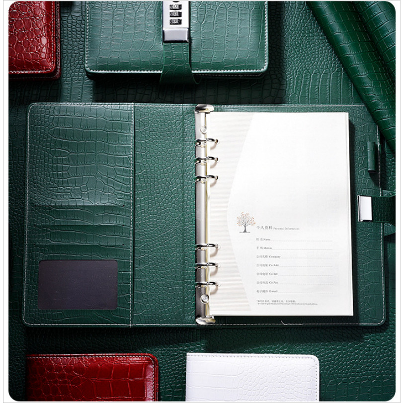 A6 A5 Notebook Vintage Luxury Crocodile Textured Leather Diary Password ...