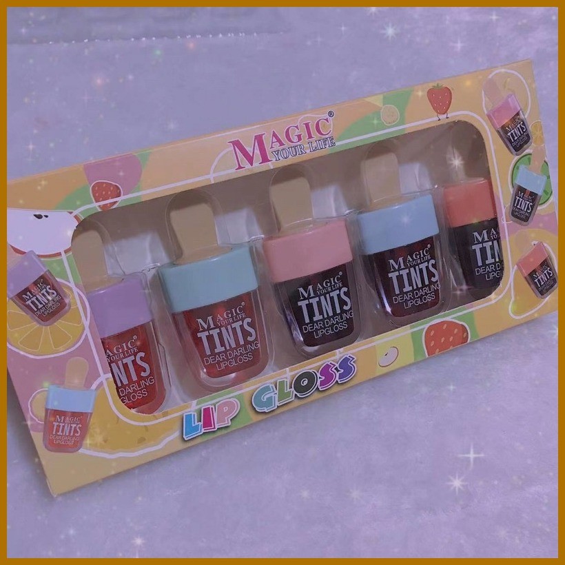 5pcs/set Korean Style Cute Ice Cream Lip Tint Makeup Lipstick Liquid ...