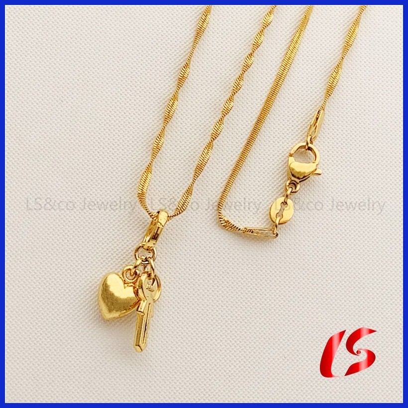 LS jewelry 24K Bangkok Gold Heart Key Necklace for Women NZ1205+C1002 ...