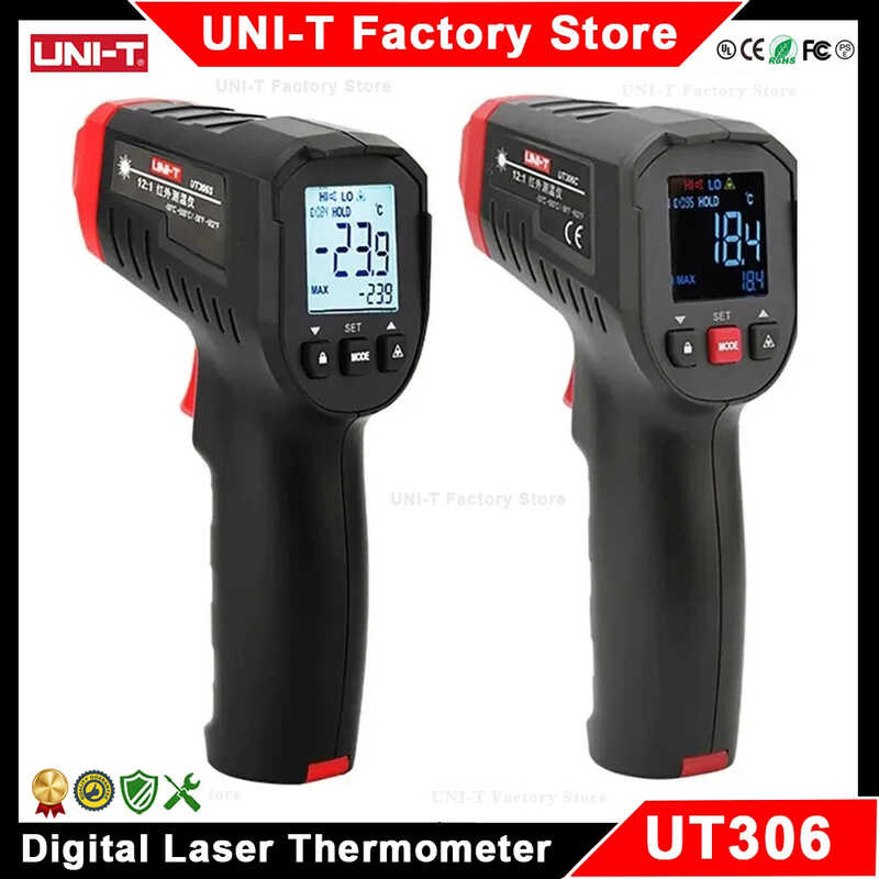 Digital UNI-T Thermometer UT306S UT306C Non-contact Industrial Infrared Laser Meter High ...