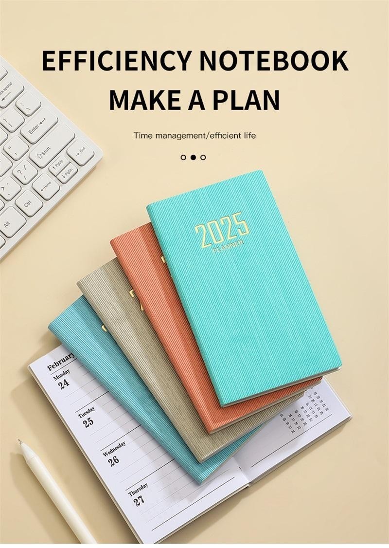 60 Sheets A6/A7 2025 Portable Planner Pu Cover Daily Weekly Schedule ...