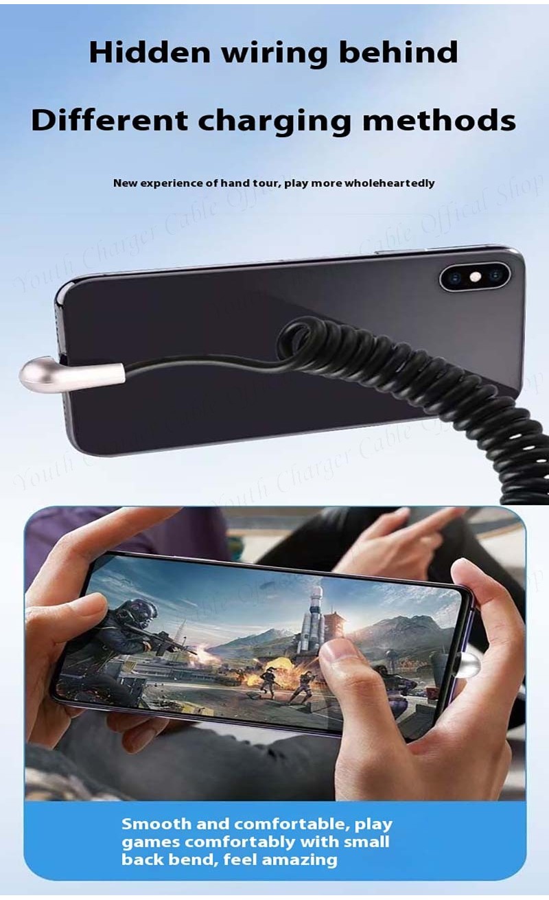 6A Fast Charging Spring telescopic Data Cable 66W USB to Type C phone ...