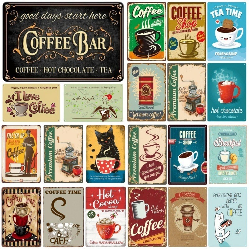 Vintage Metal Tin Poster Coffee Shop Metal Tin Signs Posters Plate ...