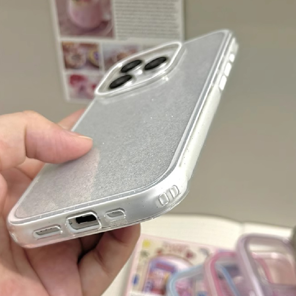Solid Color Glitter Transparent Phone Case for iPhone 16 15 14 11 13 12 ...