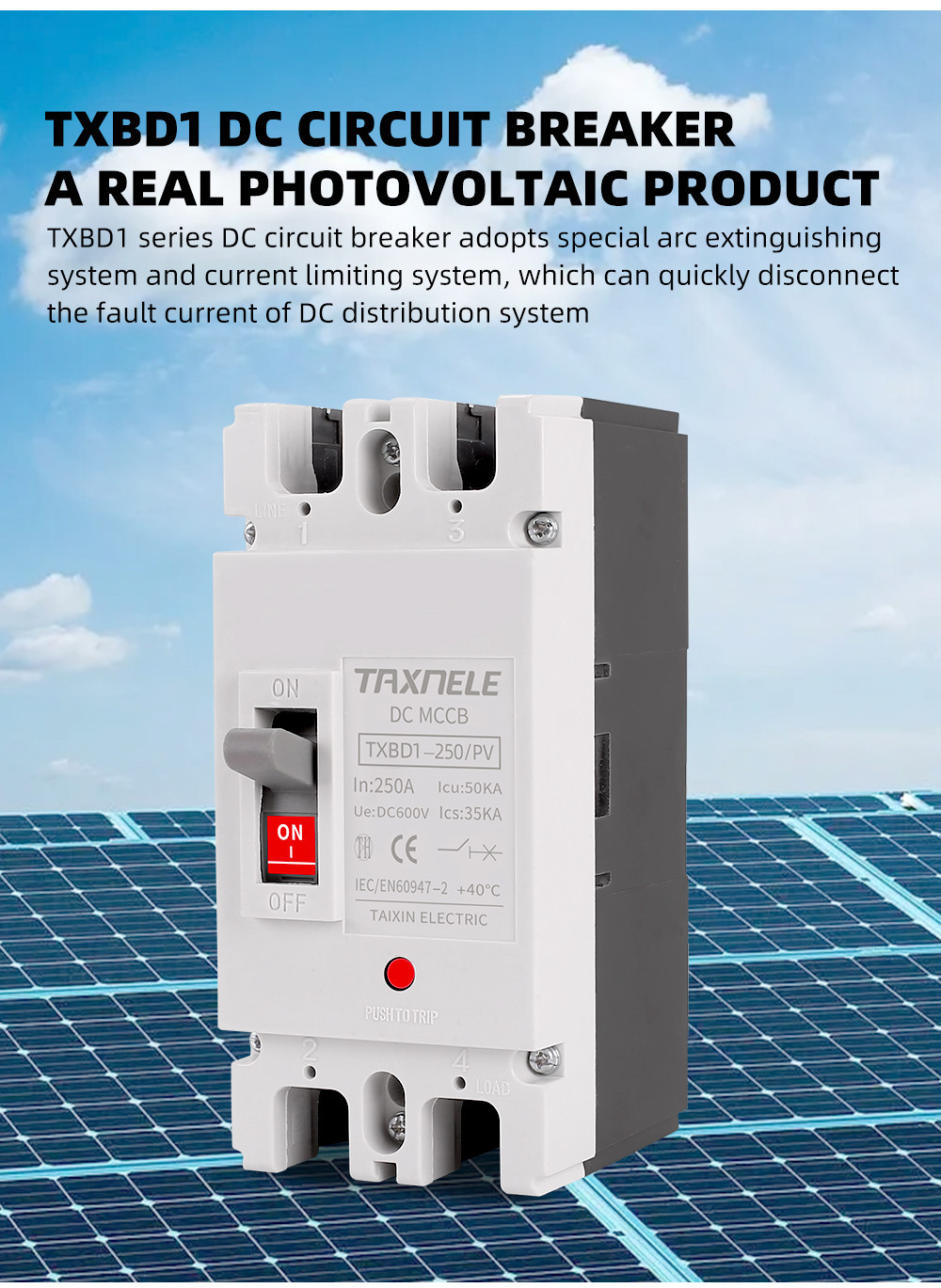 TAXNELE Solar Molded Case DC Circuit Breaker MCCB Overload Protection ...