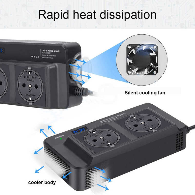 200W Car DC To 12V To 220V 4 USB AC EU Socket Auto Mounted Inverter ...