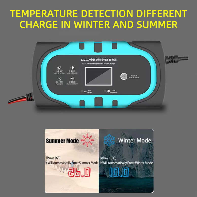 Charger Car 12V 10A Smart Lcd Display Pulse Repair Motorcycle ...