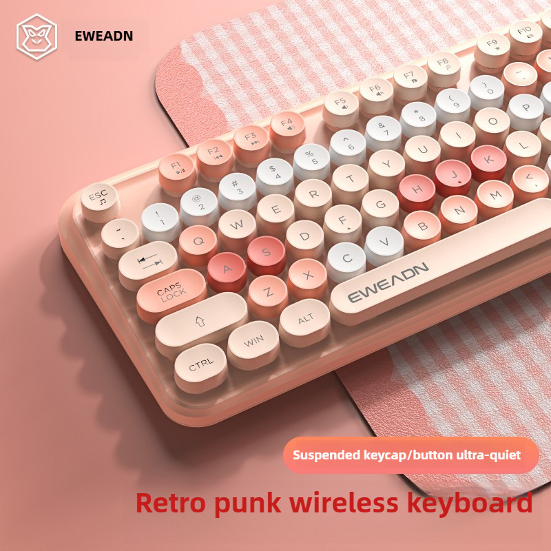 EWEADN V96 2.4G Wireless Keyboard Mute Typing Lovely Circular Button 105 Keys Compatible MAC/Win ...