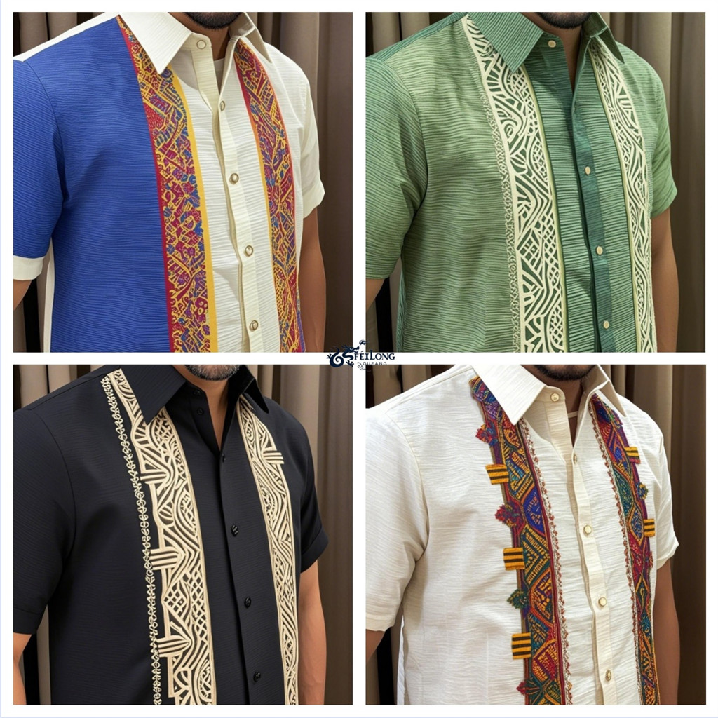2025 new Pinya Jusilyn Polo Barong Short Sleeves Full Open Ethnic retro ...