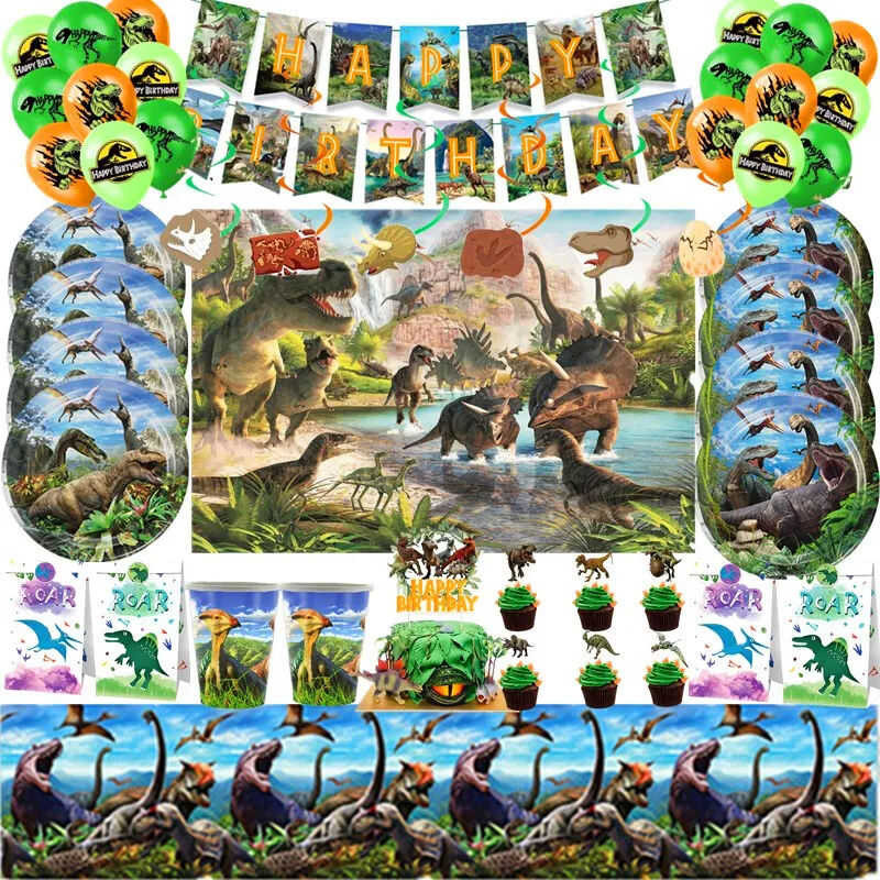 Jurassic World Dinosaur Theme Disposable Tableware Cup Plate Balloon ...