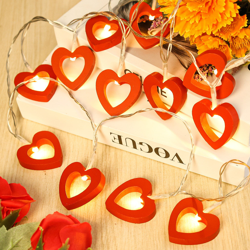 Hollow Red Heart Pendant String Lamp - Battery Operated LED Lamp ...