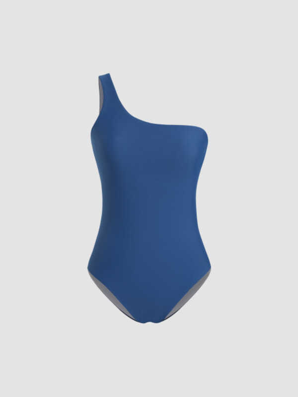 Asymmetrical Cider Neck Solid One Piece Swimsuit | Shopee Philippines