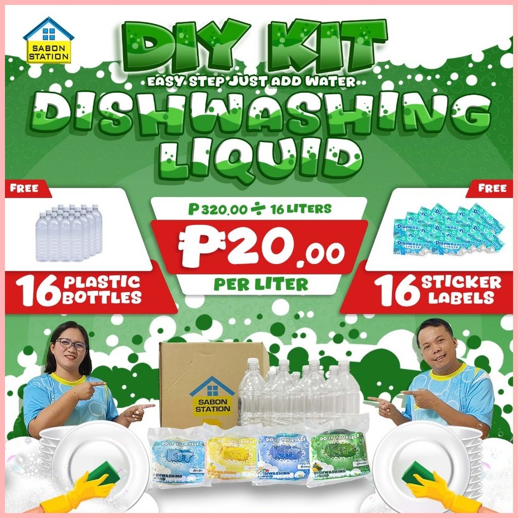 Dishwashing Liquid DIY Kit Easy Step 16L w/ Bottles and Sticker Labels ...