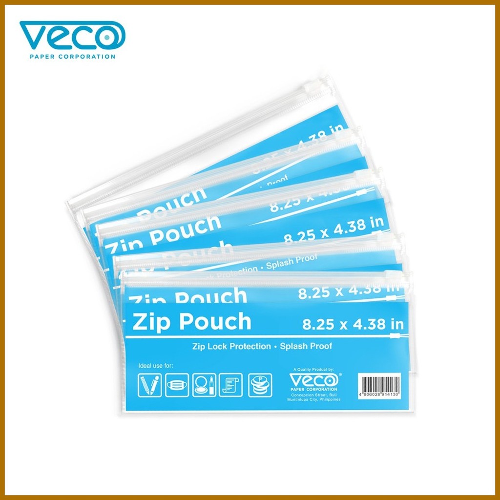 Veco Pouch with zip Clear plastic envelope organizer 8.25 x 4.38in ...