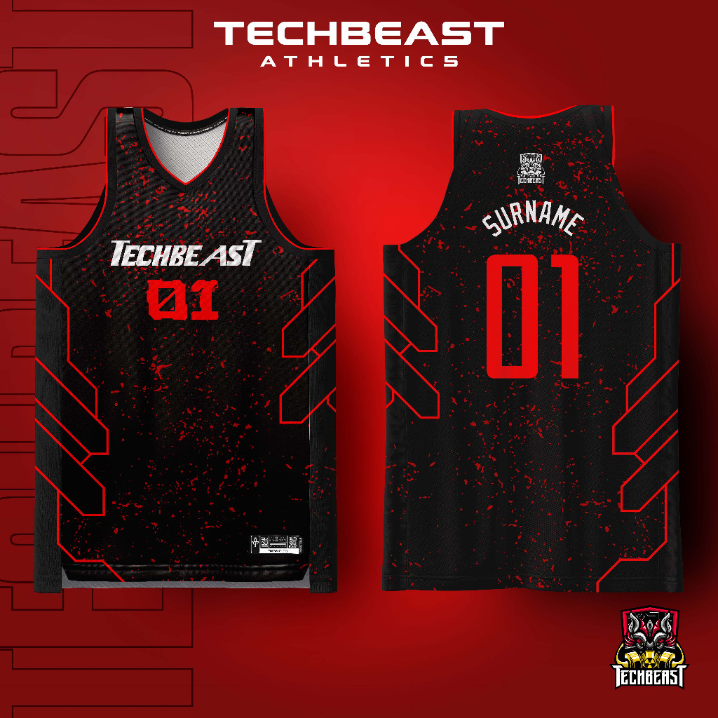 ☃ Splash Red Full Sublimation Basketball Jersey Techbeast ( CUSTOM NAME + NUMBER ) | Shopee ...