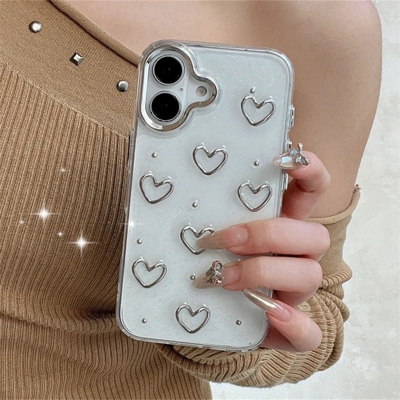 Luxury 3D Love Heart Crystal Silver Heart Phone Case For iPhone ...