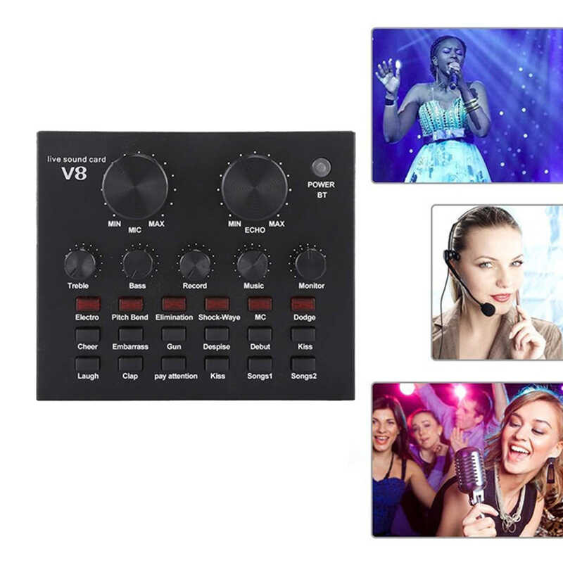 V8 Audio Set Interface External Usb Live Microphone Sound Card ...