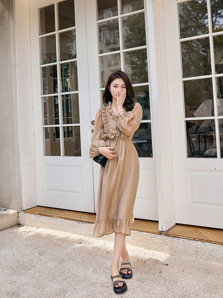 Mocha Mousse Dress Gown Pantone Color of Year 2025 Khaki Brown Elegant ...