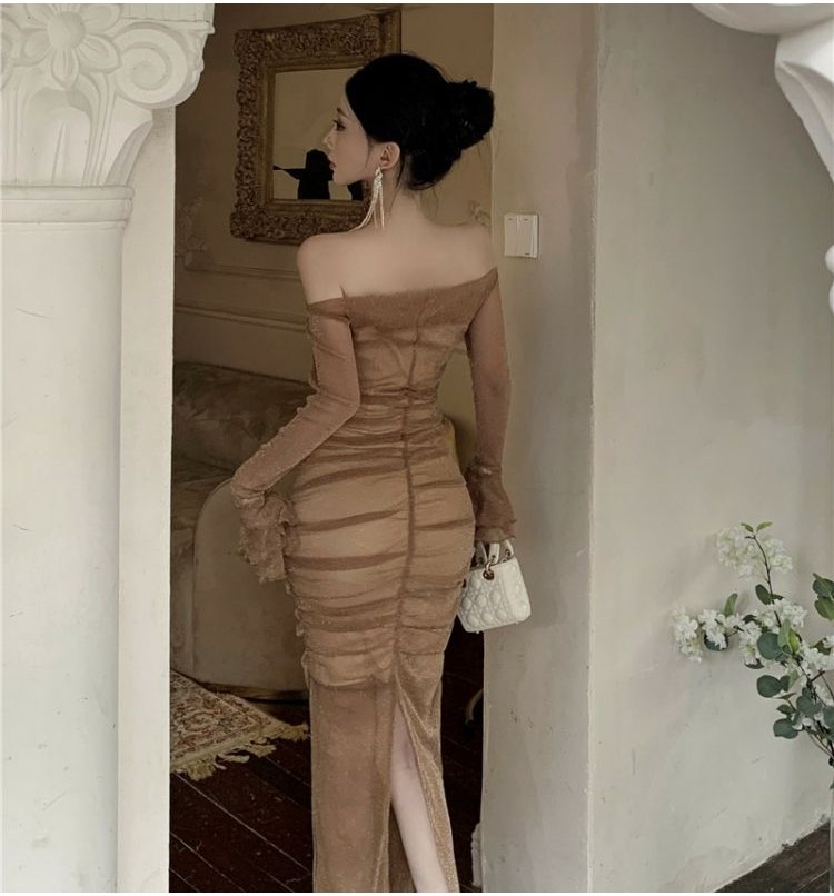 Mocha Mousse Dress Gown Pantone Color of Year 2025 Khaki Brown Elegant ...