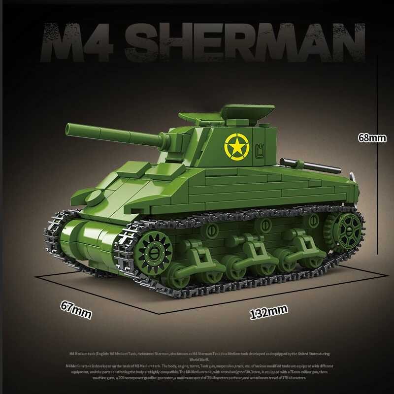 War World II Ww2 Classic Model Mini M4 Sherman Medium Tank Building ...
