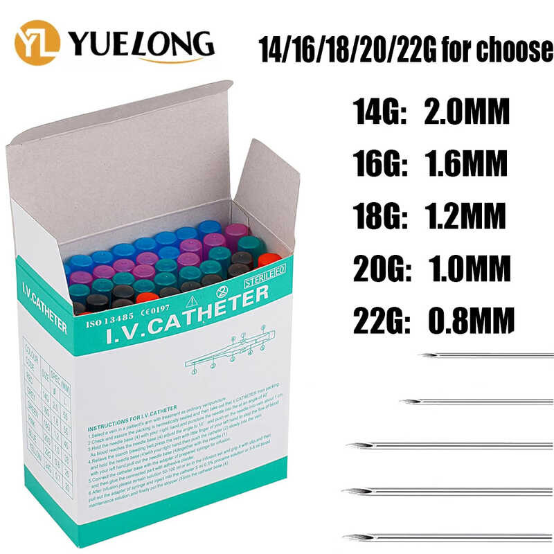 50/5Pcs I.V Catheter Cannula Sterile Needles 14G 16G 18G 20G 22G Ear Lipo Belly Piercing Tools ...
