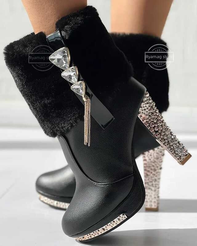Ma Women Shoes Winter High Heels R Waterproof Platform Thick Women's ...
