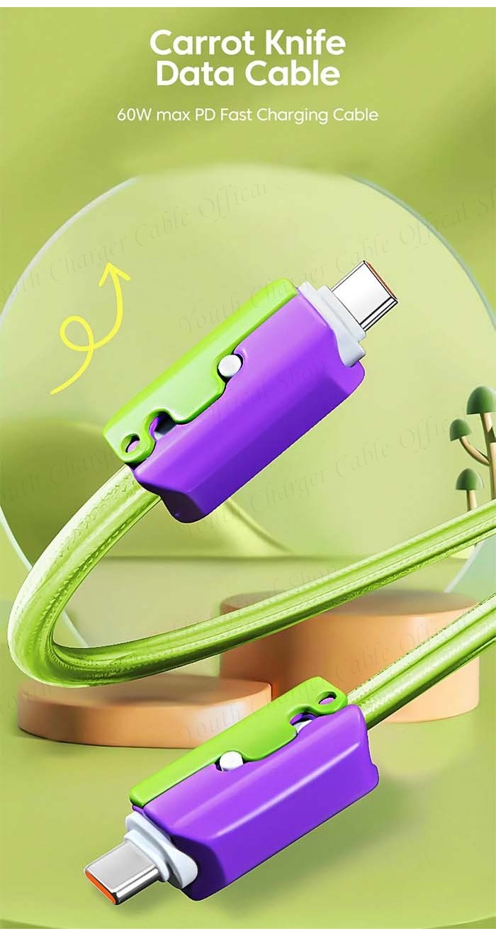 Carrot Knife Shrink Dual Type C Cable 66W USB to Type C Fast Charging ...