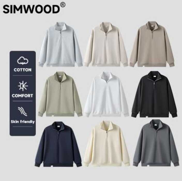 SIMWOOD Half-Zipper Sweatshirt Unisex Men And Women Plain Color ...