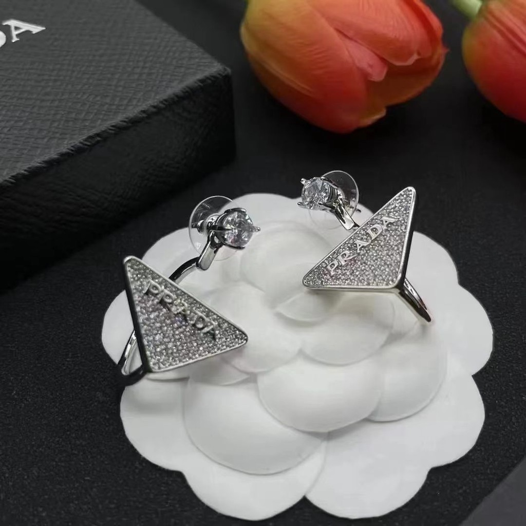 PRADA Style Light Luxury Diamond M Letter French Inverted Triangle ...