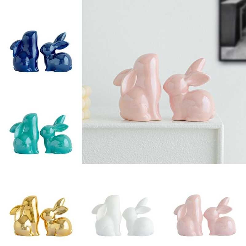 ROLL 2Pcs Ceramic Bunny Ornaments Small Smooth Surface Spring Tabletop ...