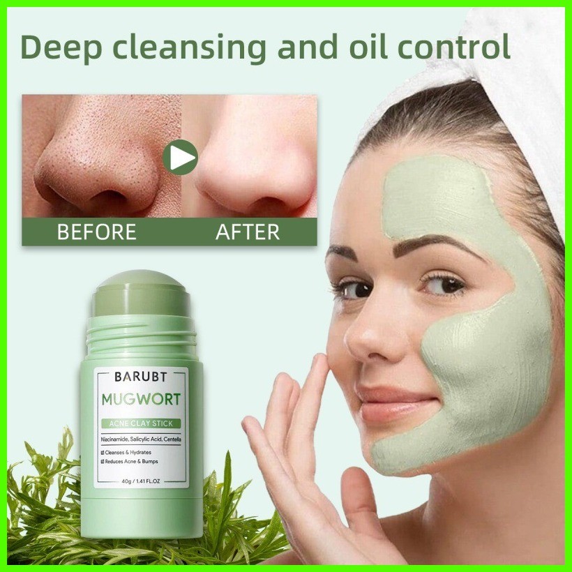 MUGWORT Clay Facial Mask Stick Green Skin Care Face Mask Black Heads ...
