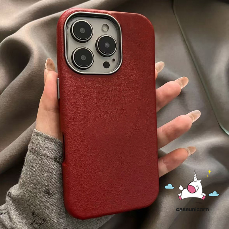 Luxury Simple Wine Red Solid Color Case Compatible for IPhone 16 12 13 ...