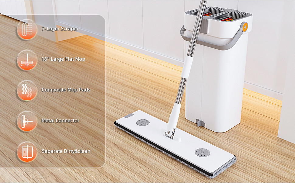 Joybos Mop with Bucket and Squeeze,Hand Free Flat Floor Mop and Bucket ...