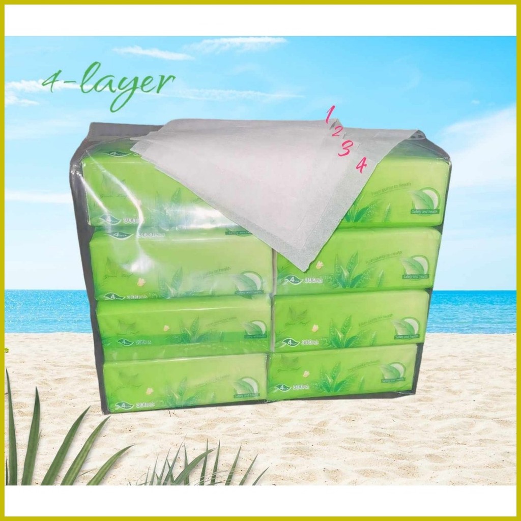 ♟ ☢ ☜ Organic green tea Facial Tissue Paper 4 ply 300 sheets x 8 Packs ...