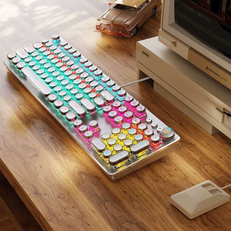 EWEADN f1b Retro Punk Typewriter Mechanical Gaming Keyboard, All-Metal ...
