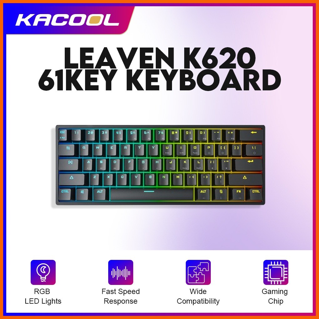 ∬ ★ Leaven K620 Mechanical RGB Keyboard 61Key Removable Wire USB Blue ...