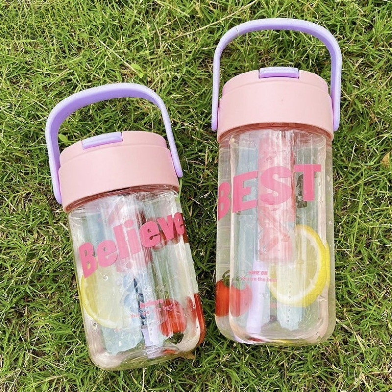 600ml 800ml Cute Student Water Bottle Straw Cup with Handle Portable ...