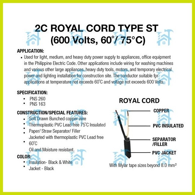 ↔ ☸ PHILFLEX ROYAL CORD 16/2 14/2 (SOLD PER 5 : 10 : 15 : 20 METERS ...