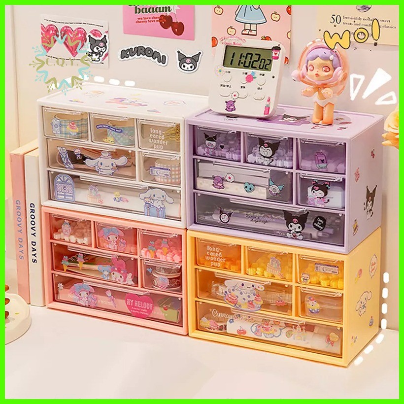 ♀ Cute Small Six Drawers Desktop Organizer Macaron Accessories Storage ...