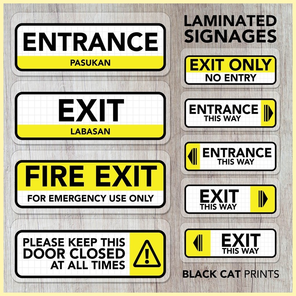 ⋤ ⊿ Entrance / Exit / Fire Exit Laminated Signage / Sign Board for ...