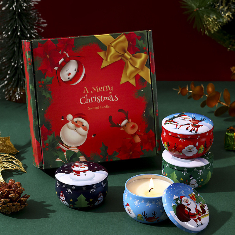 Makou Tin Can Candle Gift Christmas Eve Box Four Pack Handheld ...