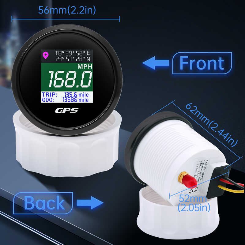 52Mm AD 12V 24V Digital Speedometer TFT Screen Trip ODO Mph Knot Km/H ...