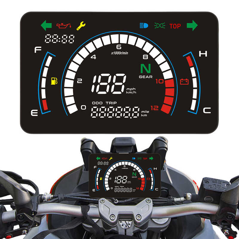 LCD 8 Screen Ng Motorcycle Full Adjustable Digital Meter Speedometer ...
